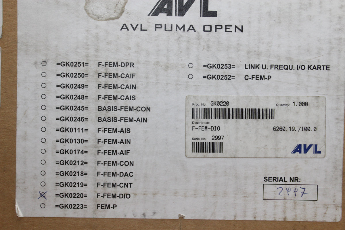 New | AVL | GK0220 6260.19 | AVL Data Acquisition GK0220 6260.19 F-FEM ...